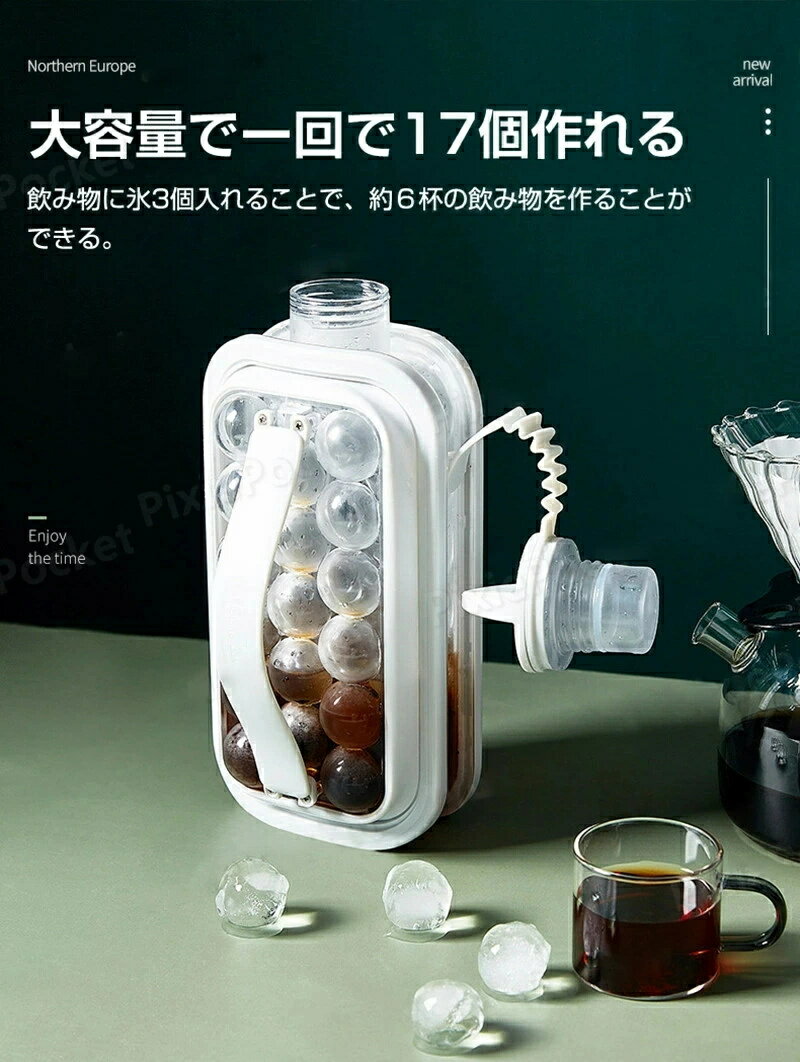 ●カラー：ホワイト、グレー、ピンク ●素材：トリタン ●スタイル：モダンでシンプル ●容量：オープン容量は1Lで、氷は17個取りです ●製品重量：364g