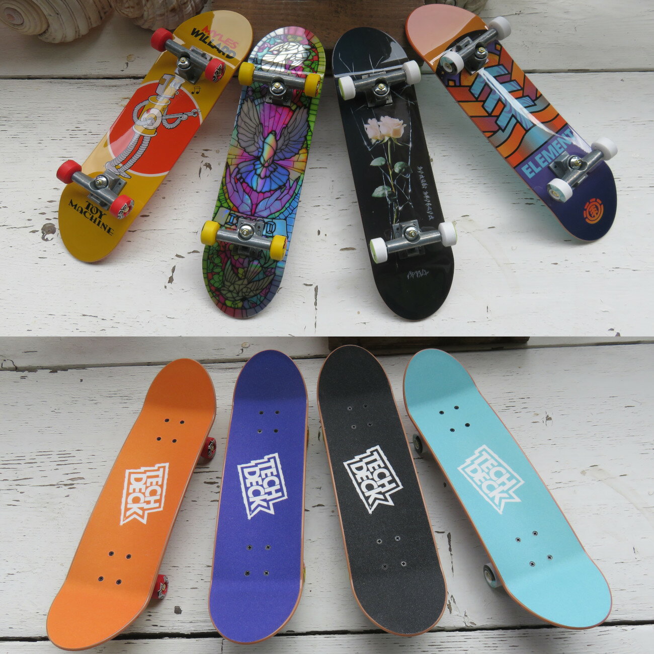 直径20mmの弾力のあるウィールがセットされています。アクスル幅約65mm、ハンガー幅約44mm、ブッシュもリアルに動きます。デッキサイズは約270×70mmで指スケと比べるとかなりビッグサイズです！ステッカー付き。 ・小さな部品があります...