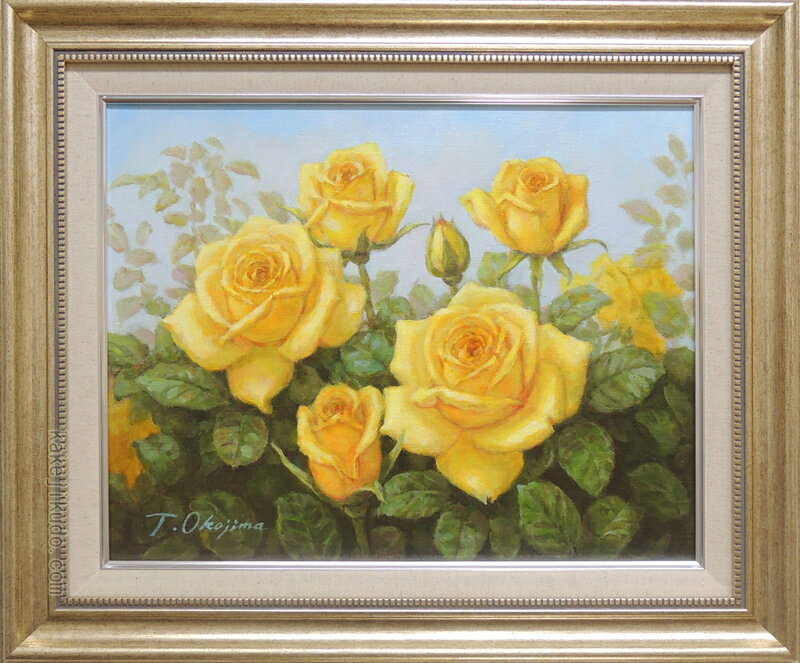 【画　題】ばら（黄色いバラ） ※肉筆作品※【解　説】さわやかな青空を背景に、生き生きと咲く黄色いバラの甘い香りが漂うような一枚です。薔薇の花びらのやわらかな質感が感じられる筆遣いに、優雅な雰囲気をも楽しむことができます。ご自宅のお部屋はもち...