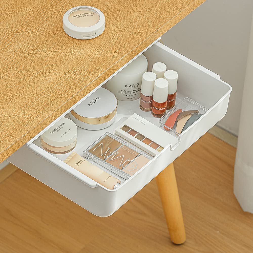 【製品仕様】サイズ33*23.5*8.5cm、重量442g。材質: ABS。【簡単に取り付け】デスクの下お手入れが簡単で、強力な粘着テープの剥離面を剥がし、設置場所に張り付けるだけの2ステップ。スライド式の収納ボックスなので、サッと取り出し...