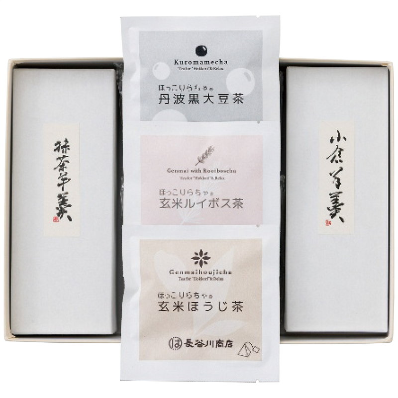 ■商品説明 北海道十勝産小豆をなどの素材を贅沢に使用した羊羹と厳選された国内茶葉を使用した種のお茶をセットしました。 ■商品詳細 製造生産地：日本製 内容：絹ごし羊羹(抹茶・小倉各1本)・丹波黒大豆茶(3g×3袋)・玄米ルイボス茶(3g×3...