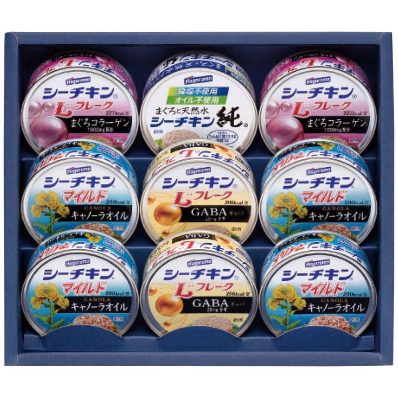 ■商品説明 素材やカタチ、製法によって、さまざまなおいしさが楽しめる「シーチキン」の詰め合わせです。 ■商品詳細 製造生産地：日本製 内容：シーチキンLフレークコラーゲン入り・シーチキンLフレークGABA入り各2缶・シーチキンマイルドキャノ...