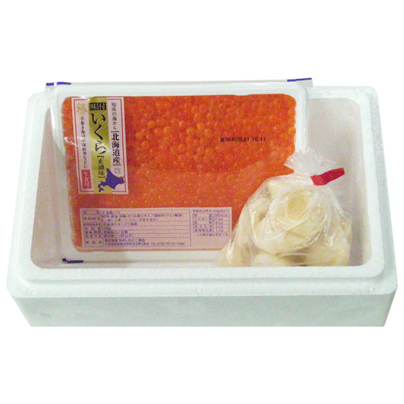 ■商品説明 北海道産で人気食材のほたて貝柱といくら醤油漬をセットにしました。 ■商品詳細 製造生産地：北海道（加工地） 内容：お刺身ほたて貝柱150g・いくら醤油漬70g 賞味期間：冷凍365日 アレルゲン：小麦・いくら・大豆 重さ：約350g
