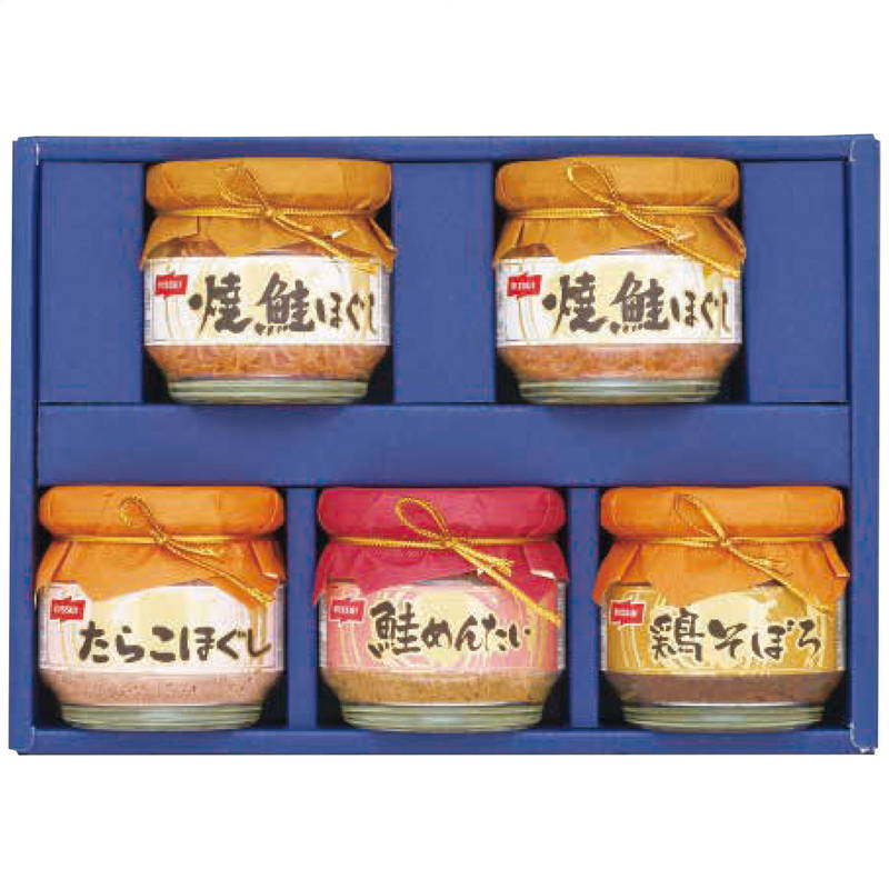 ■商品説明 ご飯によく合う4種の瓶詰のセットです。 ■商品詳細 製造生産地：日本製 賞味期間：製造日より常温約720日 アレルゲン：小麦/さけ・さば・大豆・鶏肉 重さ：1200g
