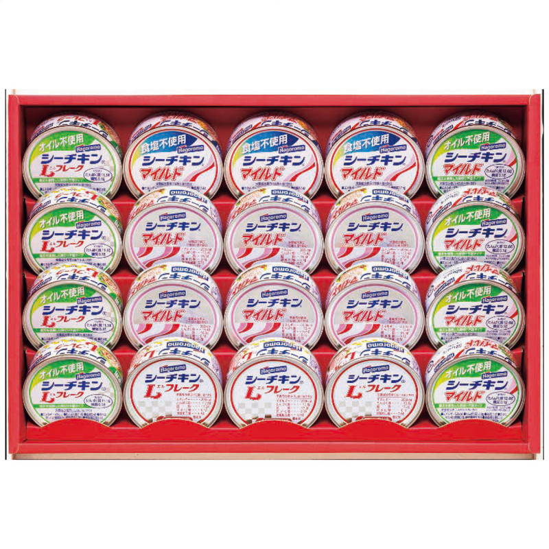 ■商品説明 素材やカタチ、製法によって、さまざまなおいしさが楽しめる「シーチキン」の詰め合わせです。 ■商品詳細 生産地：日本製 箱サイズ：40.1×27.2×6.7cm 重さ：2300g 内容：オイル不使用シーチキンLフレーク・オイル不使...