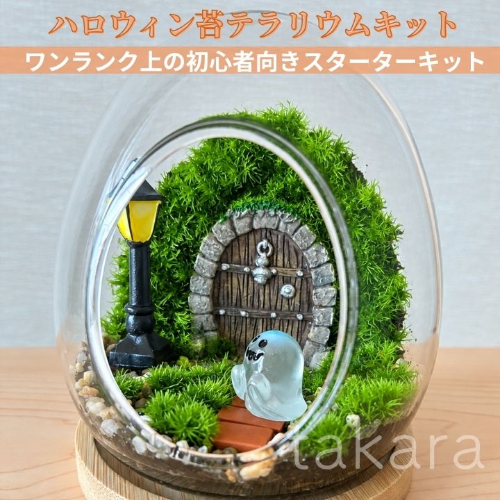 ＊イベント向け大量注文承ります。 商品名 【ハロウィン】 サイズ（ガラス容器のみ） 幅約9.5cm 高さ約11cm キット内容 ・ガラス容器(幅約9.5cm 高さ約11cm) ・マット（材質：竹） ・苔（山ゴケ） ・ミニフィギュア（7体） ...