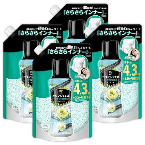 PatternName:詰め替え 1810mL×4袋・パッケージ個数:1・アロマジュエルなら柔軟に比べて超吸水*。ドライヤー時間短縮！(*当社柔軟比。複数回洗濯後。)・香りが12週間長続き*するので、お気に入りのヘビロテ服*1の香りが6回着...