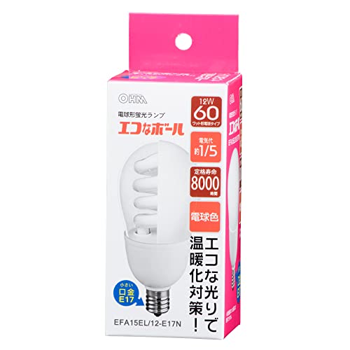 1個入電球色/60W形/EFA15EL/12-E17N・Size:60W形Color:電球色・パッケージ個数:1・口金：E17・寸法：外径55mm、全長117mm、質量：73g・定格消費電力：12W、定格入力電流：0.20A・全光束：740...