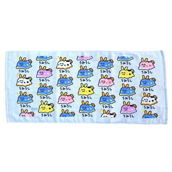 かわいいホワイト/約34x75cm/290140・サイズ：約34x75cm・素材：コットン100％・Material: コットンオクタニコーポレーション おえかきさんシリーズ フェイスタオル うみうしさん コットン100％