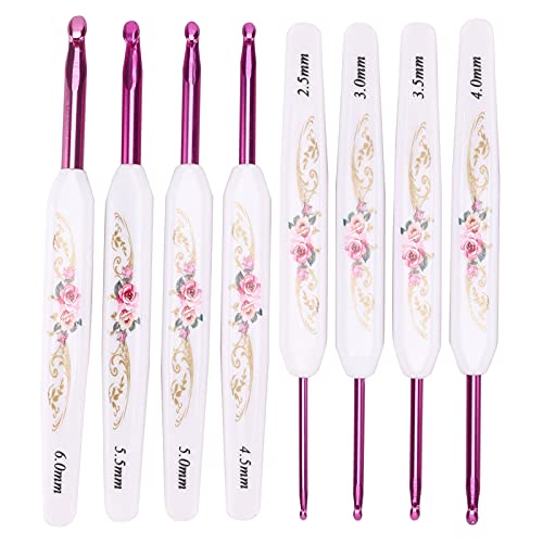 紅花磁器パック8個入り/2.5mm/Sren1c6z8s7qhf6408-12・パッケージ個数:1・各かぎ針編みのフックには文字と数字が印刷されているので、必要なかぎ針編みをすばやく見つけることができます・この人間工学に基づいた柔らかいかぎ...