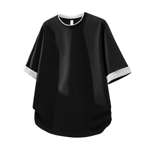 カジュアルブラック/XL/-・Size:XLColor:ブラック・メンズ用五分袖 T シャツはゆったりとしたシルエットで、どなたでも着こなしやすくなっています。・チェック柄切り替えデザインがおしゃれで、シンプルなカジュアルスタイルにぴったり...