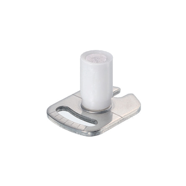 ステンレス鋼、POM［仕上げ］生地、白［添付品］＋六角（対辺7）タッピンねじ4×16　2本戸を吊ったままの状態で、前後調整ができます（±3mm）。戸と接する部分が回転するため、滑らかに走行します。