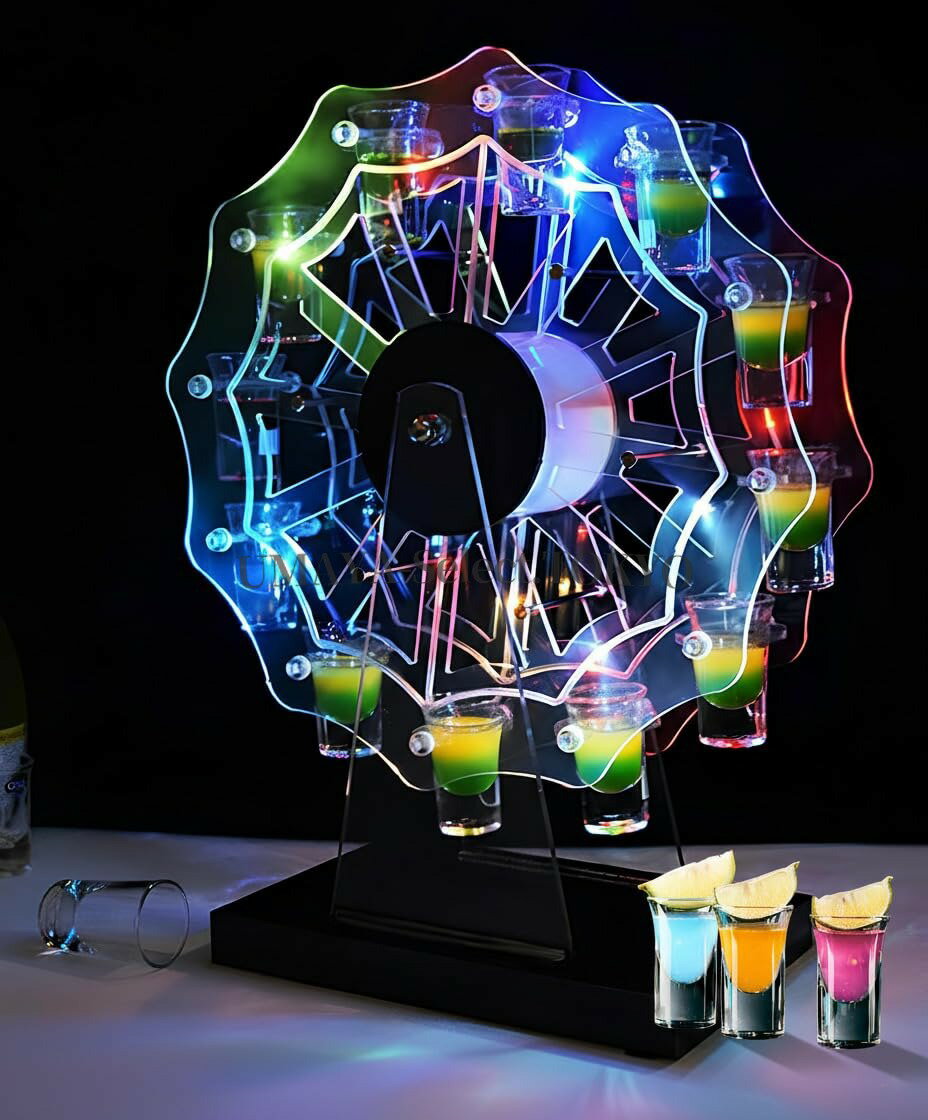 【商品名】LEDグラスホルダー ショットグラス12セット付き テキーラ観覧車 12カップ 充電式 自動カラーチェンジ 誕生日 クリスマス ナイトクラブ パーティ レストラン 新年会 飲み会 忘年会 贈り物 お祝い 飾り 雰囲気づくり ロマン...