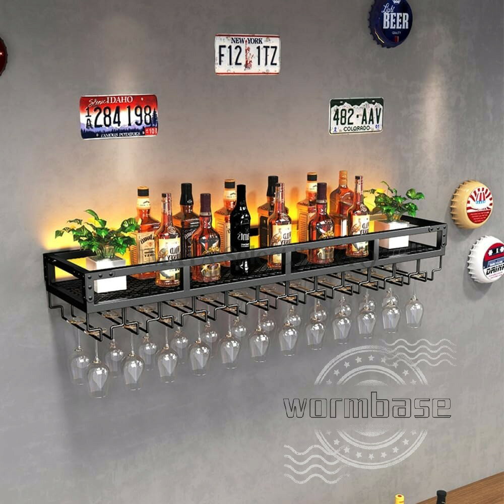 【商品名】酒棚 ワインセラー ボトルスタンド 赤ワイン収納 おしゃれラック ワイン保存ワインバーキャビネット 壁掛け ワイングラスホルダー付き キッチン収納ラック バー棚 酒ボトル用 ホームバー家具 ワイングラス収納 キッチン ダイニングル...