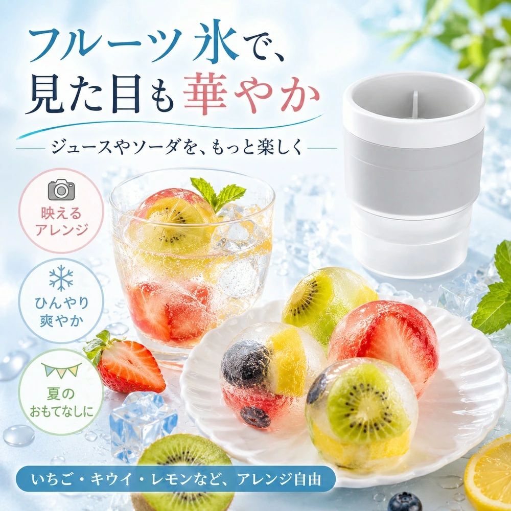 凍らせたら丸氷、伸ばしたらドリンクカップ 丸氷作って、そのまま飲める！2 度手間がなくなる便利アイテム素材：TPR 食品級シリコン素材折りたたんで凍らせるだけで、大きな丸氷が作れる2WAYアイスボールカップです。水やお好みのドリンクを入れて...