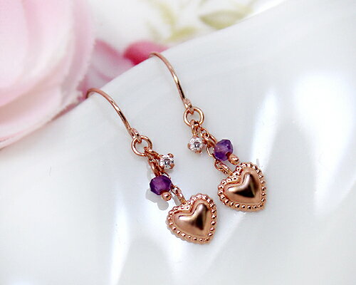 セット内容 化粧箱・品質保証書 ピアス フック 地　　　金 10金 大　き　さ ハート：約5.0mm×5.0mm キュービック：直径約1.5mm アメジスト：直径約2.0mm 石について キュービックジルコニア：2石 アメジスト：2石 総　...