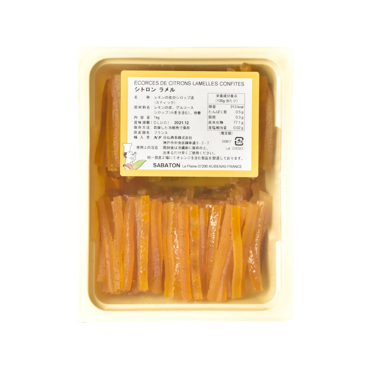 特徴スティック状にカットしたレモンの皮を水煮した後、じっくりとシロップ漬けしたシトロンラメルです。柔らかく色が鮮やかで、非常に香り高いアイテムです。お菓子のデコレーションやチョコレート掛けなどに最適なアイテムです。サバトン社は、フランス栗の...
