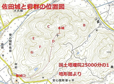 [完成品] 佐田城・青山城（宇佐市安心院町佐田字青山）日本の城　お城のジオラマ模型　プラモデル　城郭模型 大分の城 ★★サイズ　コレクションケース244×244×261mm ★参考画像は「余湖くんのホームページ」よりの縄張り図ですが、ケース...