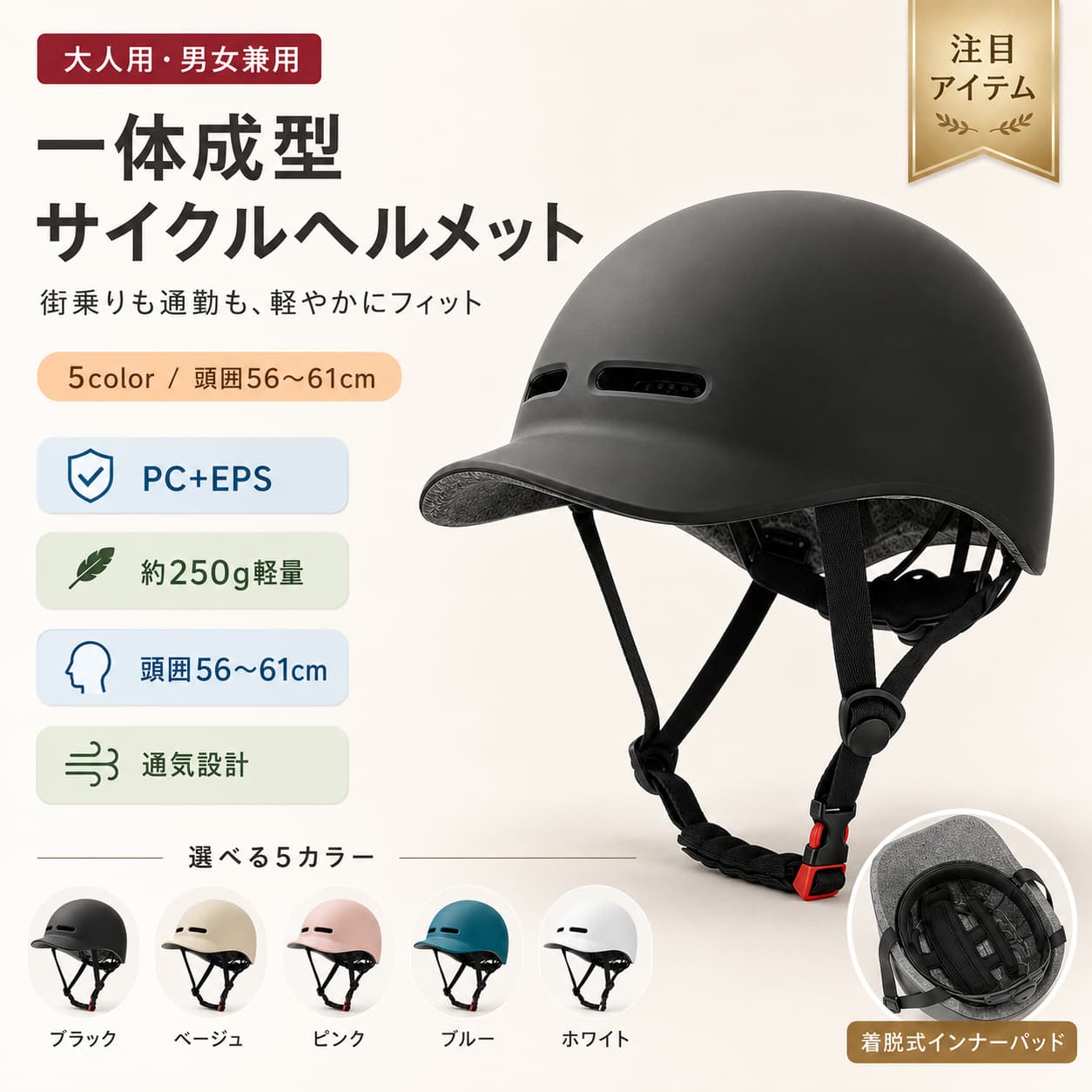 関連キーワード サイクルヘルメット 自転車 ヘルメット 自転車用ヘルメット 安全ヘルメット 大人用 ヘルメット 軽量 ヘルメット 250g ヘルメット PC EPS ヘルメット 一体成型 ヘルメット つば付き ヘルメット 通気設計 ヘルメッ...