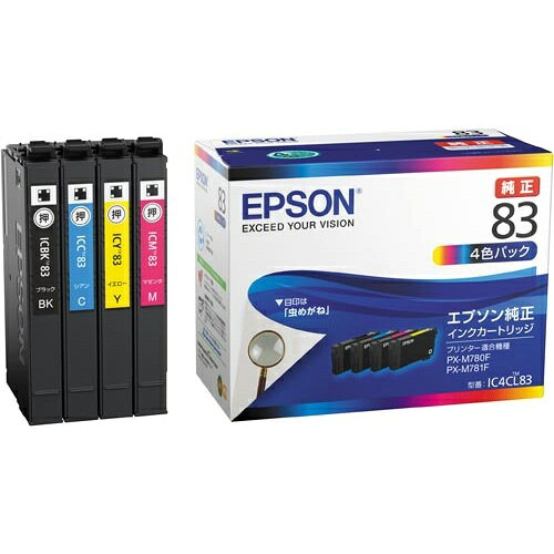 ●対応機種／エプソン：PX−M780F／M781F●カラー／4色（ブラック、シアン、マゼンタ、イエロー）●仕様／メーカー純正インクカートリッジ●単位／1パック（4色入）●メーカー品番／IC4CL83※メーカーの都合によりパッケージが予告なく...