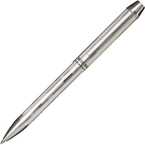 1本で4機能！黒・赤・青の3色ボールペン＋シャープペンシルの複合筆記具です。デザインはスタイリッシュなメタルパターンカラー。●ボール径／0．7mm●インク色／ブラック・レッド・ブルー●軸色／シルバー●色数／3色●グリップ材質／アルミ（ダブル...