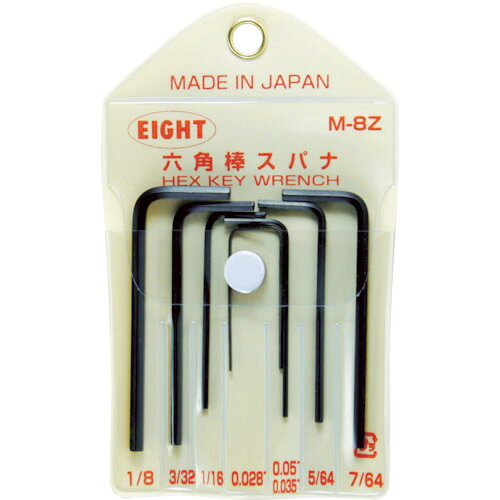 細かな作業に適したマイクロセットです。●発注コード／396−5473●用途／六角穴付ボルト類の締結用●セット内容／0．028、0．035、0．05、1／16、5／64、3／32、7／64、1／8（インチ）●セット内容／8（本）●ビニールポー...