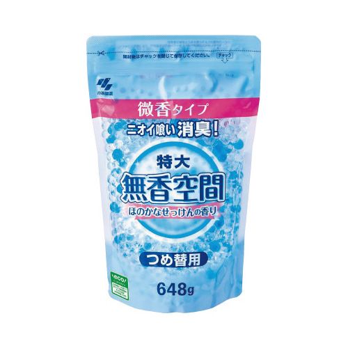 ほのかに香りが漂う微香タイプの消臭剤。透明ビーズが様々な気になるニオイを効果的に消臭します。●容量／648g●種別／詰替用特大●香り／ほのかなせっけんの香り●持続期間／約2．5から5ヵ月（効果の持続は季節や使用環境により異なります。）●単位...