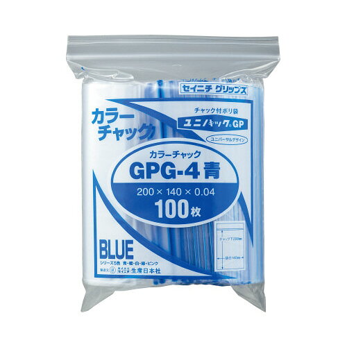 内容物や用途による仕分け・識別はカラーチャックで一目瞭然！●チャック色／青●寸法（幅×チャック下）／140×200mm●材質／低密度ポリエチレン●カラー／透明●厚さ／0．04mm●生産国／日本●仕様／B6●食品衛生法適合●単位／1セット（1...
