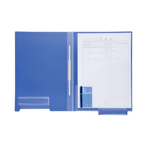 ネームカードポケットも付いた、下見出しタイプのカルテフォルダー。●種別／横置きファスナー付き、ファスナータイプ●寸法／A4●カラー／透明●材質／再生PP50％●厚さ／0．2mm●付属品／ファスナー、見出し紙●仕様／ダブル●見出し紙付属／見出...