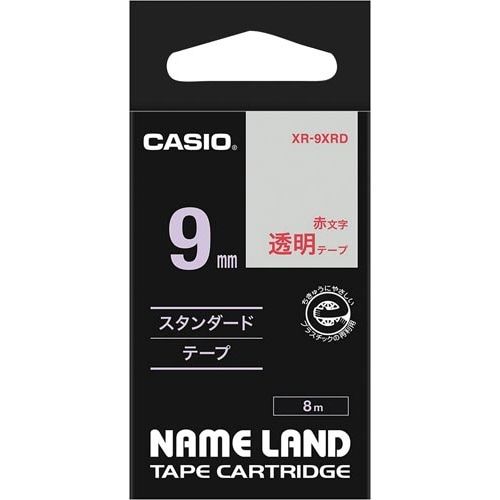 ネームランド用スタンダードテープ。●テープ幅／9mm●ラベル色／透明●文字色／赤●テープ長さ／8m●単位／1個●メーカー品番／XR−9XRD▼kaumall▼