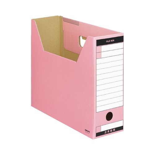 ワンタッチ組立できるコクヨのファイルボックススタンダードタイプ。●種別／Tタイプ●サイズ／A4ヨコ●カラー／ピンク●寸法（幅×奥行×高さmm）／102×317×260●収容幅／94mm●材質／段ボール（Eフルート：古紙パルプ配合）●フタ有無...