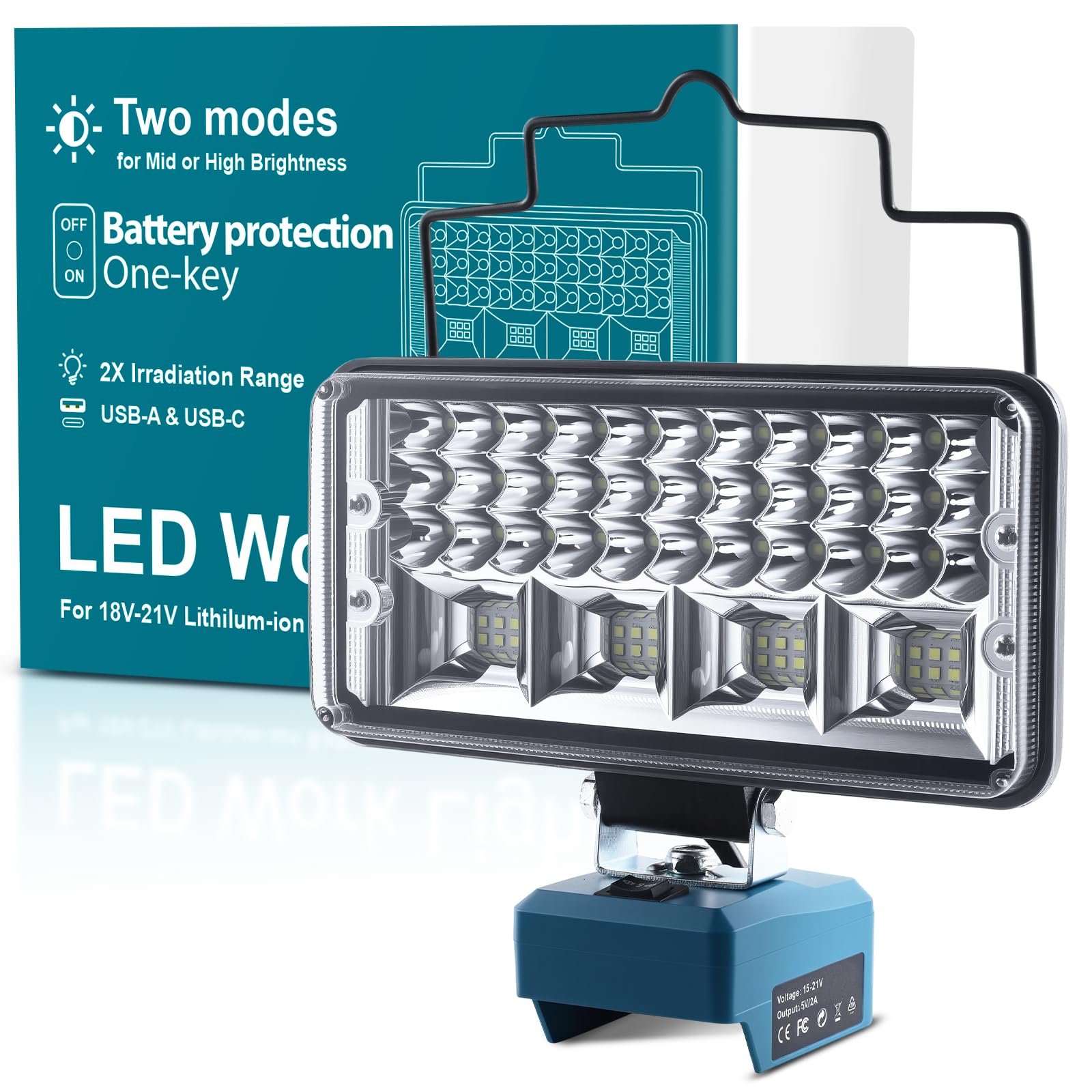 LED 投光器 対応 マキタ 18Vパッテリ用 ワ-クライト 90W 8000LM 充電式 作業灯 IP65防水防塵 防漏電&低電圧保護スイッチ USB/Type-C充電ポ-ト搭載 ポ一タプルワ-クライト 建設現場 緊急照明 屋外作業 キャ...