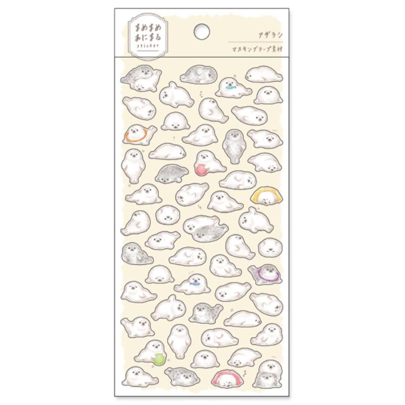 まめまめあにまる ステッカー マスキングテープ 素材 の かわいい動物 ミニ シール日本メーカーによる純国産の高品質で高精細なかわいいイラストシールやわらかくやさしい雰囲気のアニマルイラストピースが小さめでスケジュール帳などのちょっとしたス...