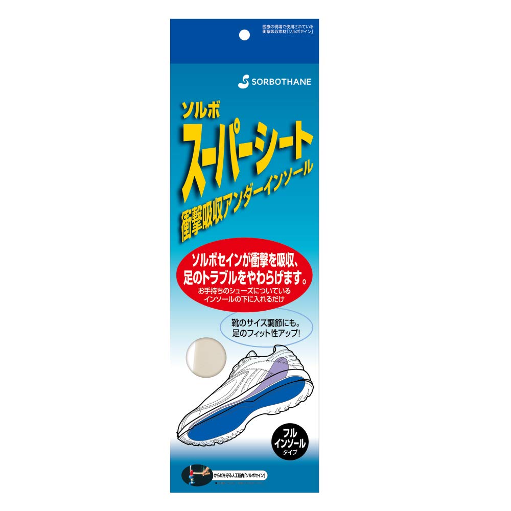 ・原産国:日本 ・素材:本体/ポリウレタン、パッド(ソルボ)/ポリウレタン ・サイズ:S/23.5-24.5cm、M/25.0-26.0cm、L/26.5-27.5cm ・上面:PUフィルム ・下面:ソルボ(粘着性のある面) ・入数:1ペア