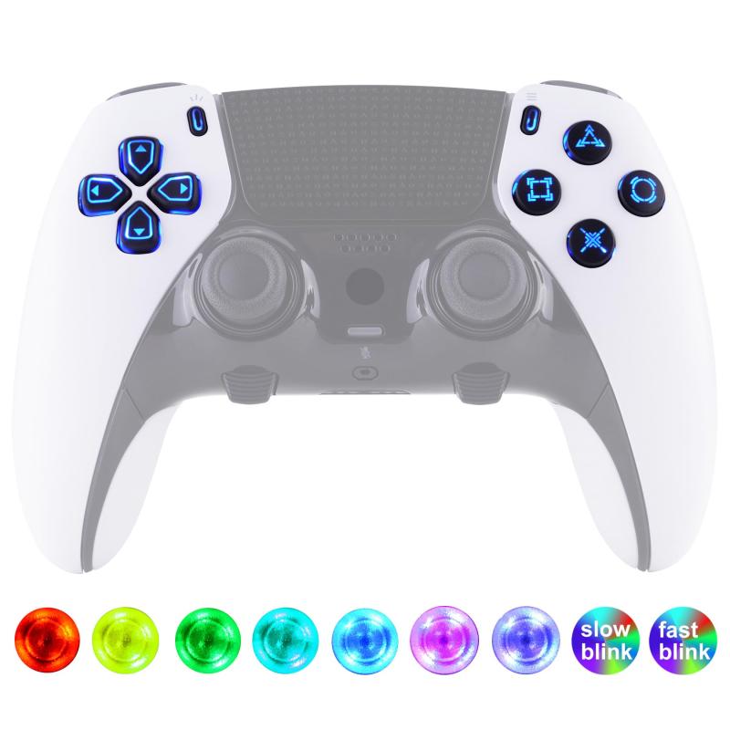 eXtremeRate ps5 edgeコントローラーに対応用多色発光十字キー・アクションボタン・クリエイト・オプションボタンセット、ps5 edgeコントローラーに対応用7色9種類発光エフェクト搭載D＆F LEDキッps5 edge専用設...