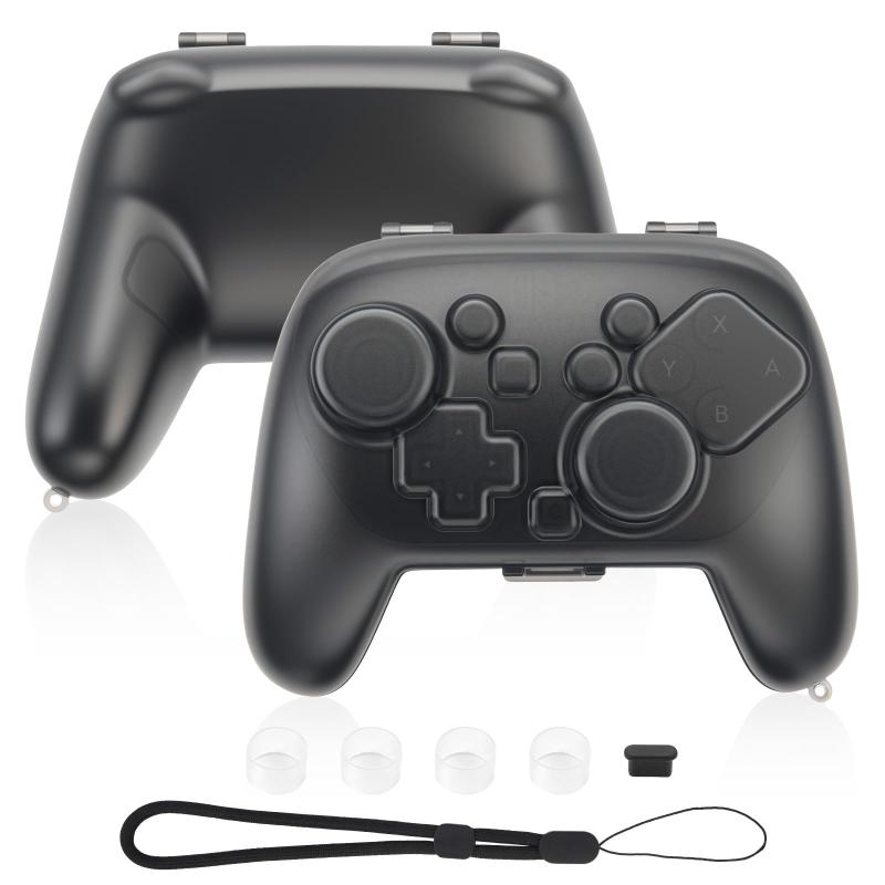 ELUTENG For Switch 2 Pro ケース 半透明ブラック スイッチ 2 プロコン用 保護ケース 衝撃保護 ロック付き PC素材 充電可能 防塵 傷防止 汚れ防止 ストラップホール付き ブラックストラップ+ジョイ【Switch...