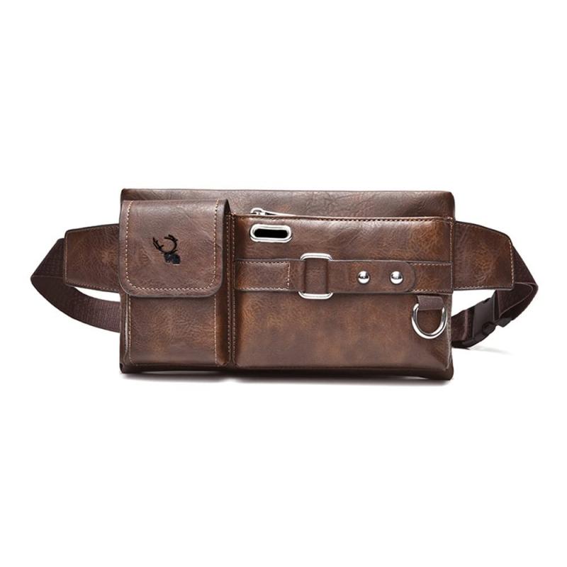 Whatna革ミニウエストバッグ メンズ ミニショルダーバッグ ウエストポーチ イヤホン穴付 キーリング付 男女兼用 斜めがけ ボディバッグ ワンショルダー 軽量 ブラウン 黒81101 、【重量】 約0.5kg【メイン素材】pu革 puレ...