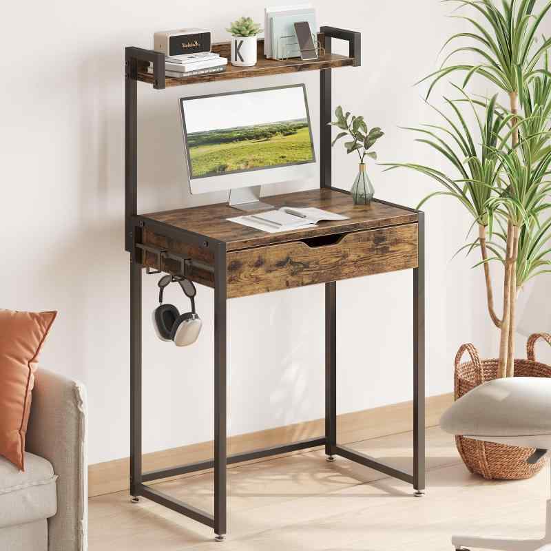 Bestier 机 pcデスク 幅64cm×奥行40cm 引き出し付き アジャスター＆キャスター対応 移動簡単コンパクト ミニ つくえ 小さい 省スペース おしゃれ 組立簡単【コンパクトでも収納力は妥協なし】幅約64cm×奥行40cmのコン...