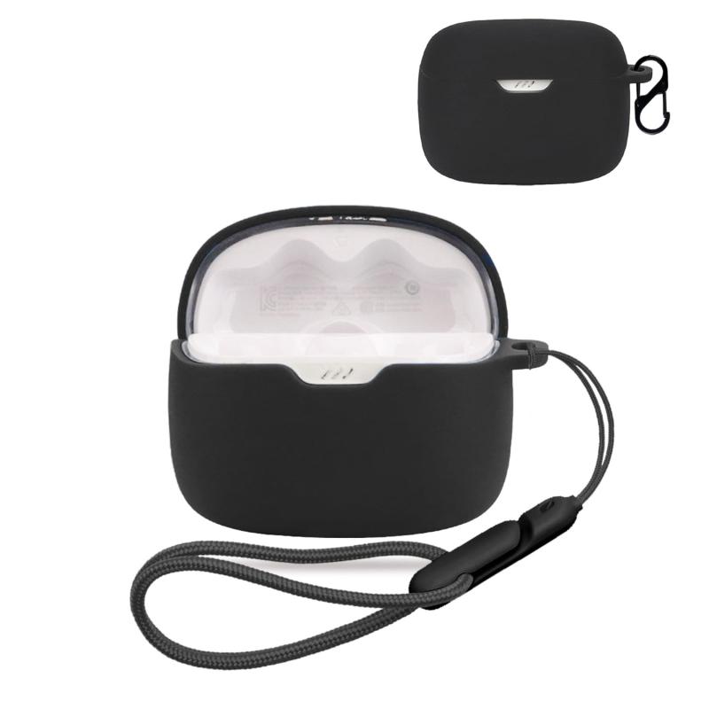 For JBL TUNE BEAM/JBL TUNE BEAM GHOS 用 ケース カバー 【NOUKAJU】 ワイヤレス イヤーホン シリコン 保護ケース （カラビナ付き+ストラップ付き ） 落下防止 キズ防止 耐衝撃 装着充電可能 防...
