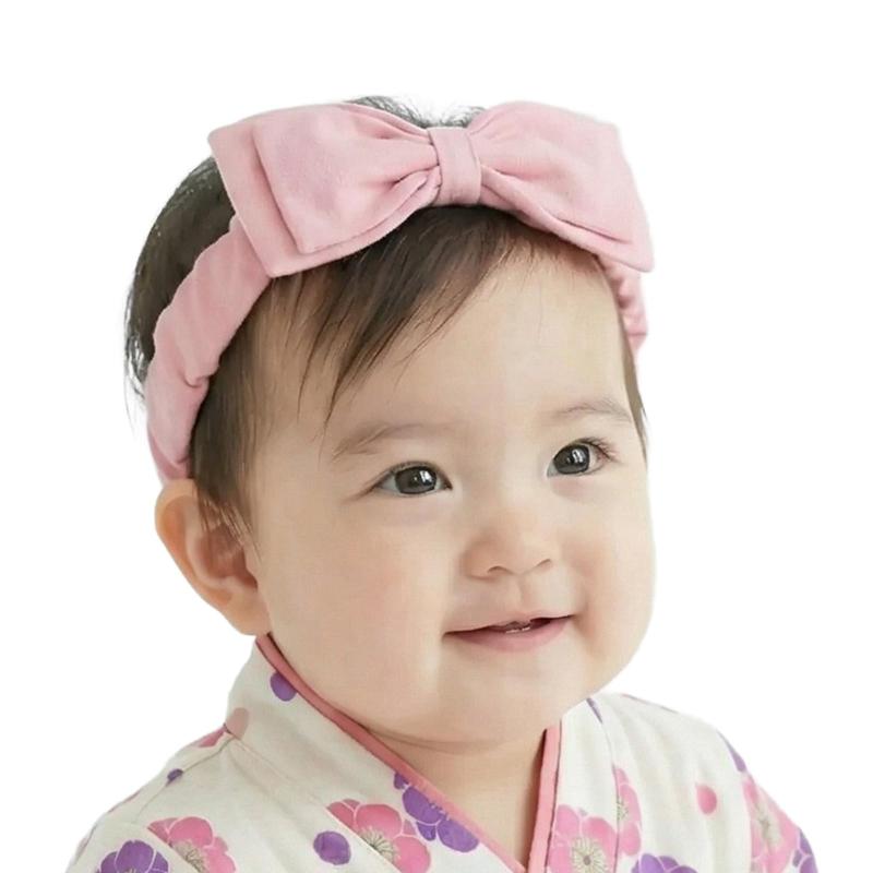 ベビー キッズ 子供用 リボン ヘアバンド素材 綿　100％カラー 茜色　紫色 ピンクリボン幅19cm、頭回り52cm注意 ご使用のモニター環境によって、画面上と実物では多少色具合が異なって見える場合がございます。ご了承くださいませ。