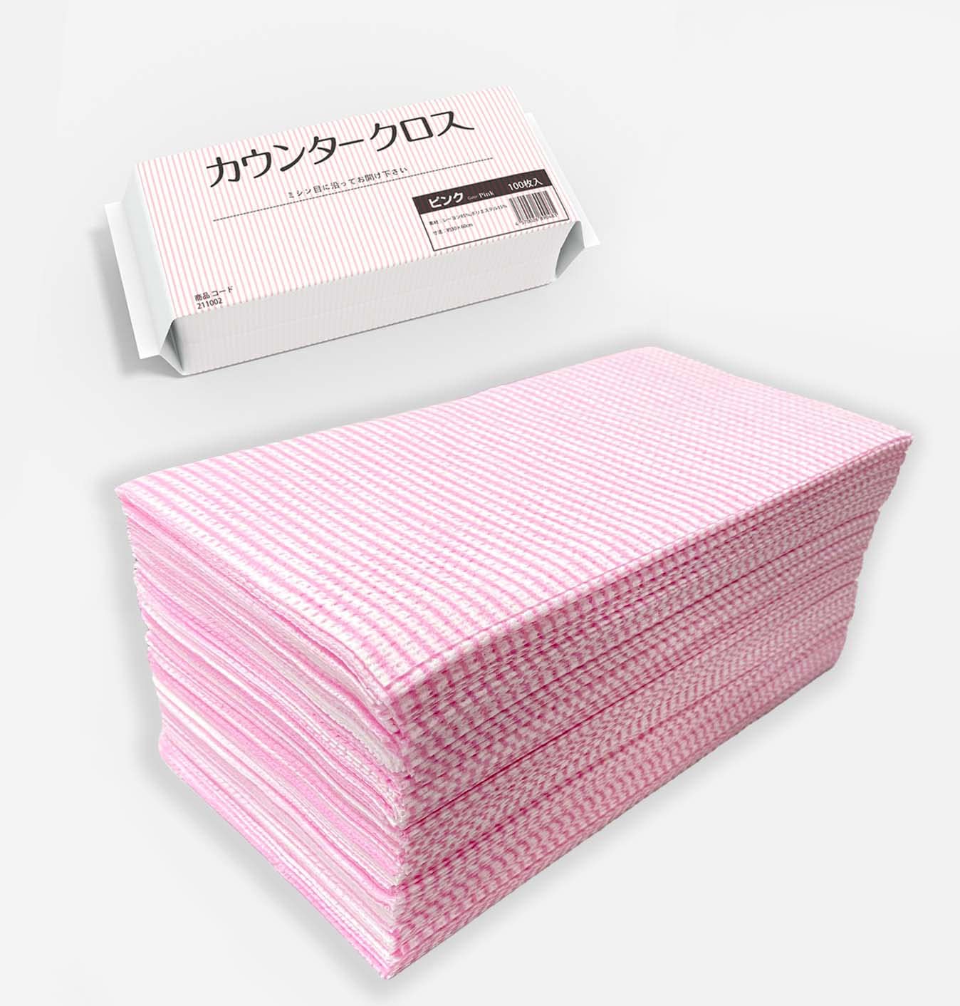 ・枚数:100枚 ・サイズ:30cm×60cm ・カラー:ピンク ・素材:不織布 ・機能:洗って繰り返し使用可能、使い捨て対応
