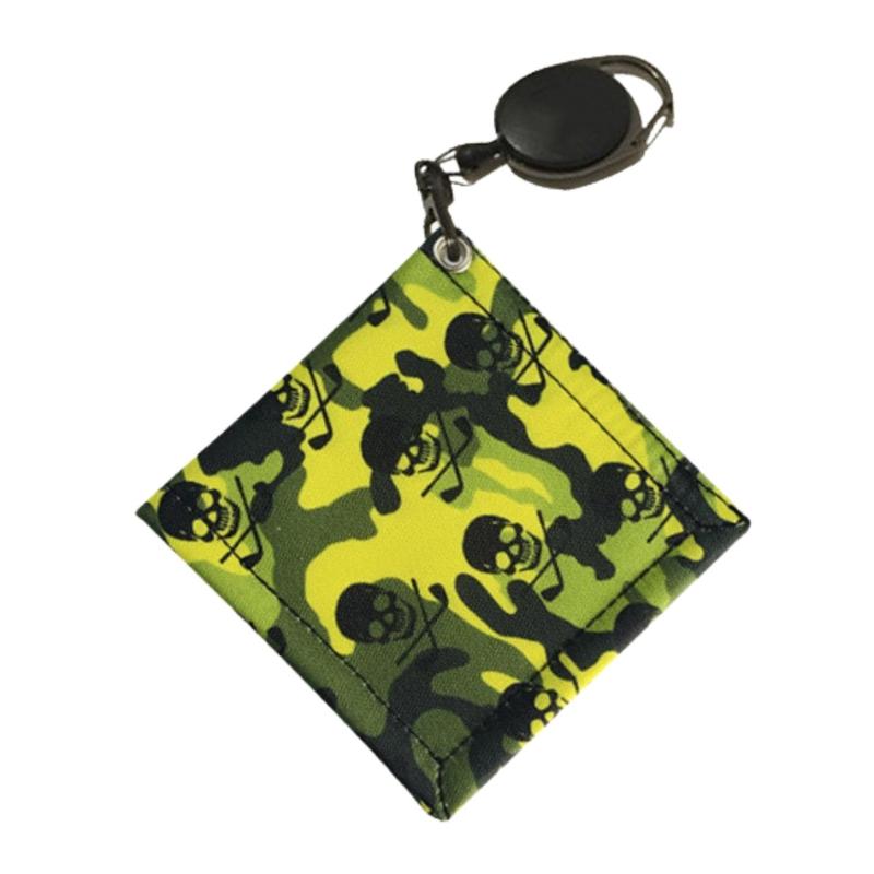 [HYmish]ゴルフボールクリーナー マイクロファイバー クロス ボール拭き カラビナ 携帯 リール スカル おしゃれ