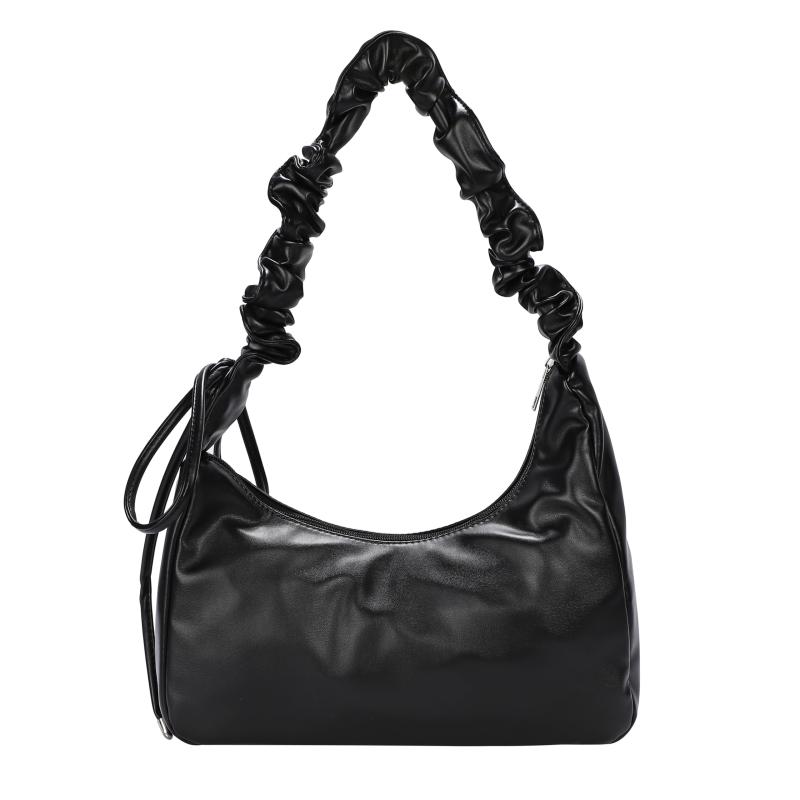 [ハルジオ] ホーボーバッグ ギャザーバッグ ハーフムーンバッグ ショルダーバッグ ギャザー レディース フリル 三日月 シャーリング ブラック ホワイト シルバー ショルダー ギャザーショ👜 くしゅっとした持ち手のシャーリ...