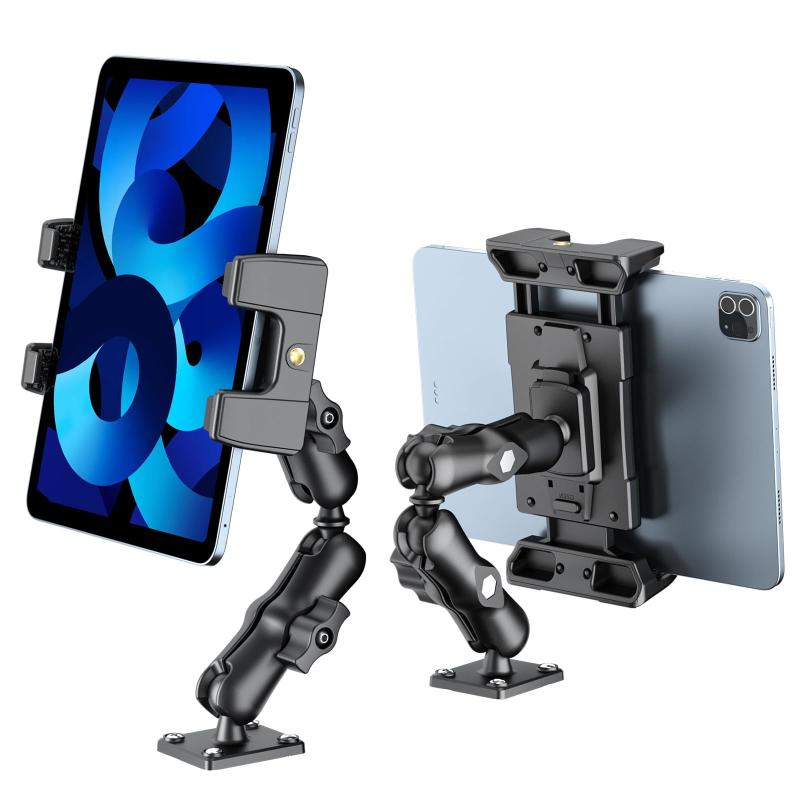 【2024最新型】タブレットホルダー 穴あけ式 タブレットスタンド OHLPRO【ダブルアーム設計＆ビズ止め】4.5-13インチのスマホやタブレットに対応 宅/トラック/車載 ipadスタンド