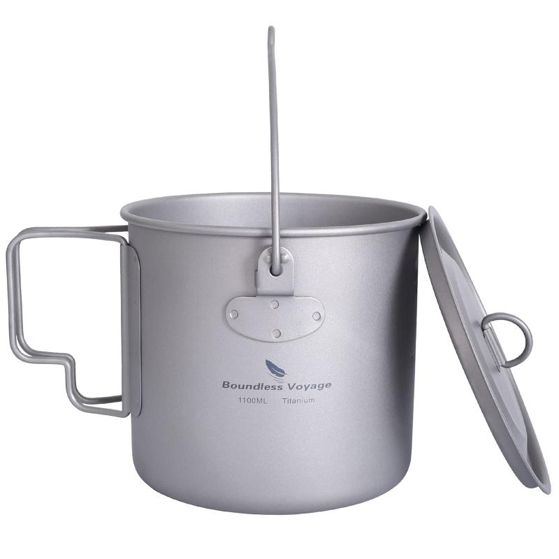 Boundless Voyage チタン マグカップ 200-1250ml チタンクッカー 調理【直火可】Ti 軽量コンパクト収納 ポータブル 折り畳み式シングルマグ ソロ アウトドアキャンプ用品 料理器具 収納バッグ付き【寸法】 カップサ...