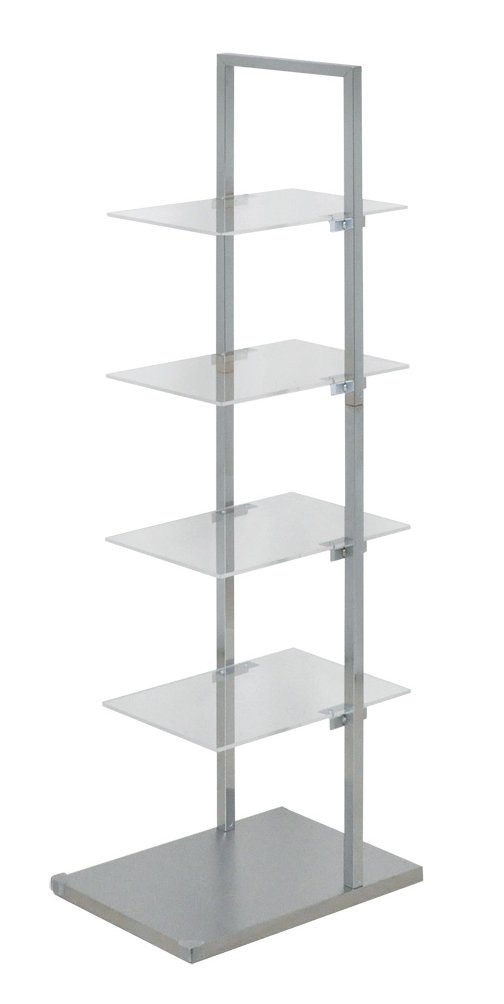 【本体】約幅24×奥行35×高さ108cm 【棚板(アクリル板)】約幅19.5×奥行29.5cm 【重量】約3.8kg 【耐荷重】約1kg(棚1枚あたり) 【材質】本体: スチール(クロムメッキ)、ベースカバー:ステンレス 、アクリル棚:ア...