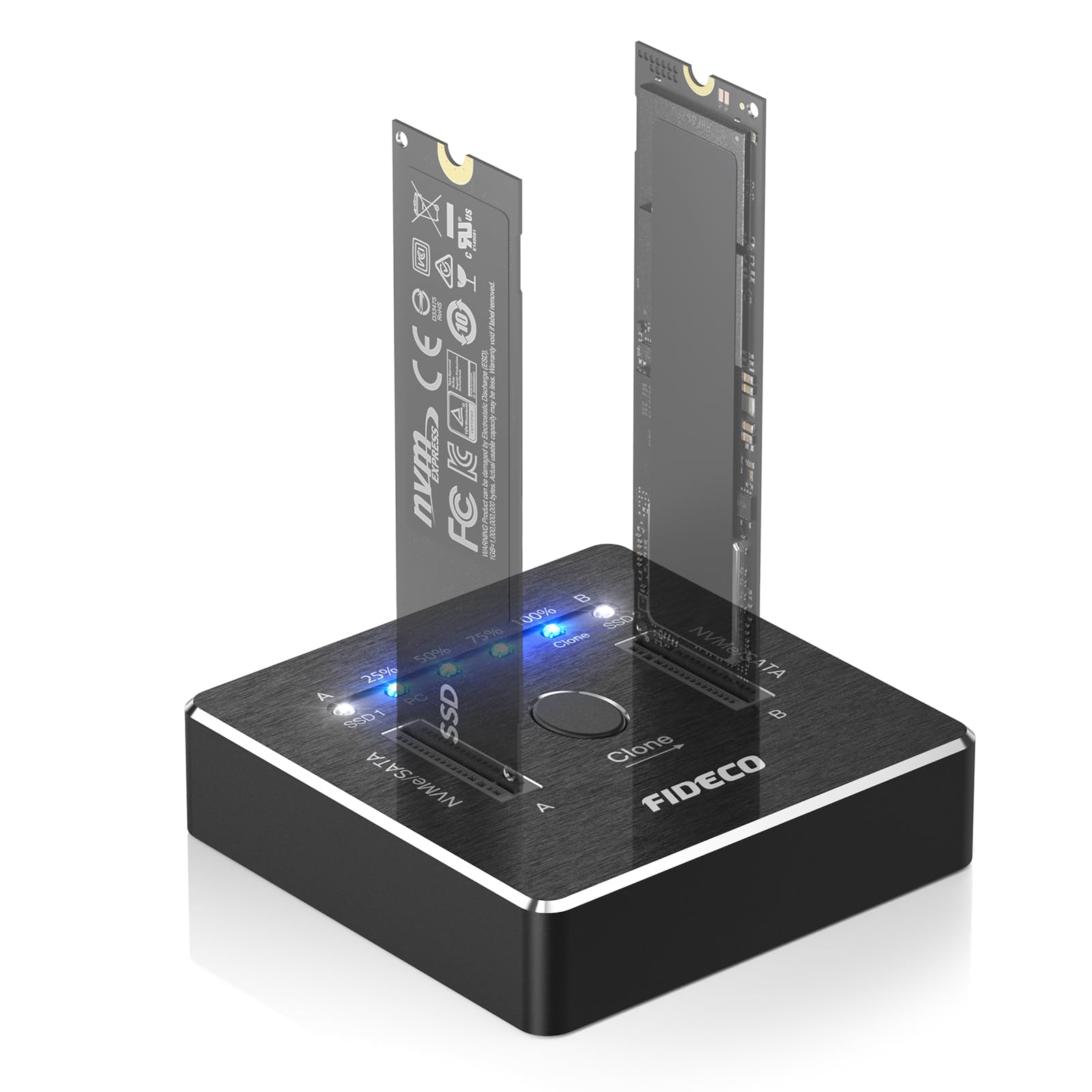 【サポートされる SSD】FIDECO NVMe SATA SSD ドッキング ステーションは、M キーまたは M+B キー付きの M.2 PCIe NVMe SSD、および M+B キー付きの M.2 SATA SSD をサポートできます...