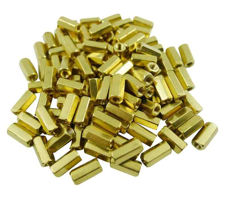 KKHMF 50個 六角スペーサー M3 x10mm メネジ ゴールドトーン ブラススタンドオフ