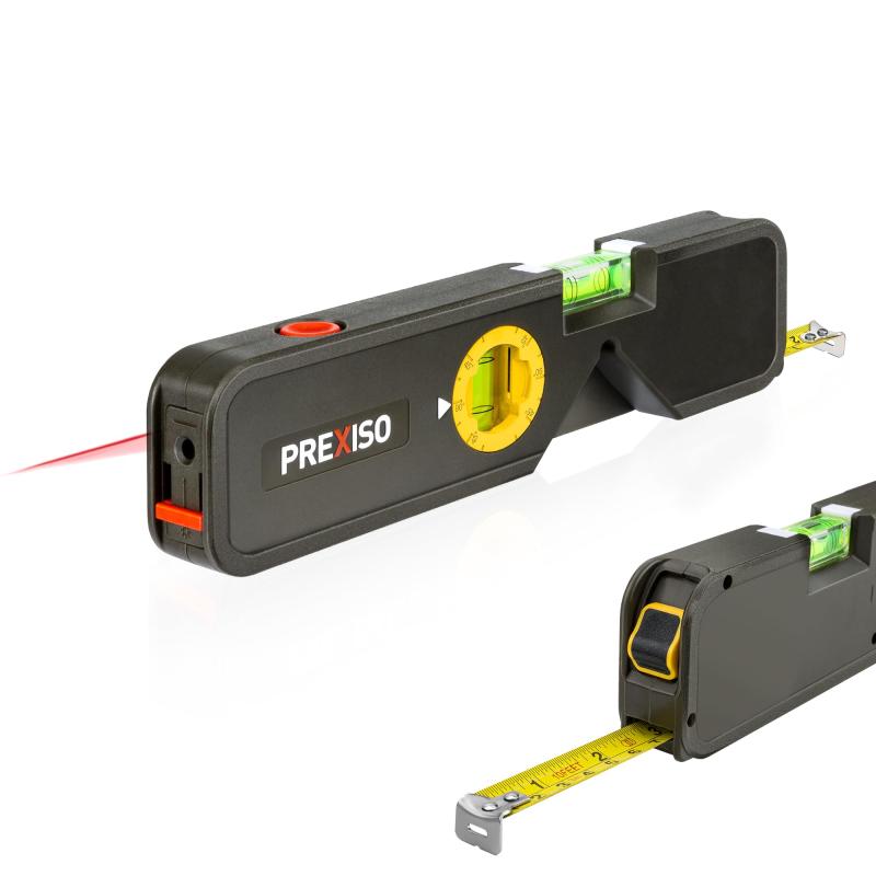 PREXISO 水平器 水準器 レーザーレベル 1台4役 角度計 ミニ水平器 ミニレベル コンベックス ダイヤル式気泡管 レーザーライン 棚取付 家庭 DIY用