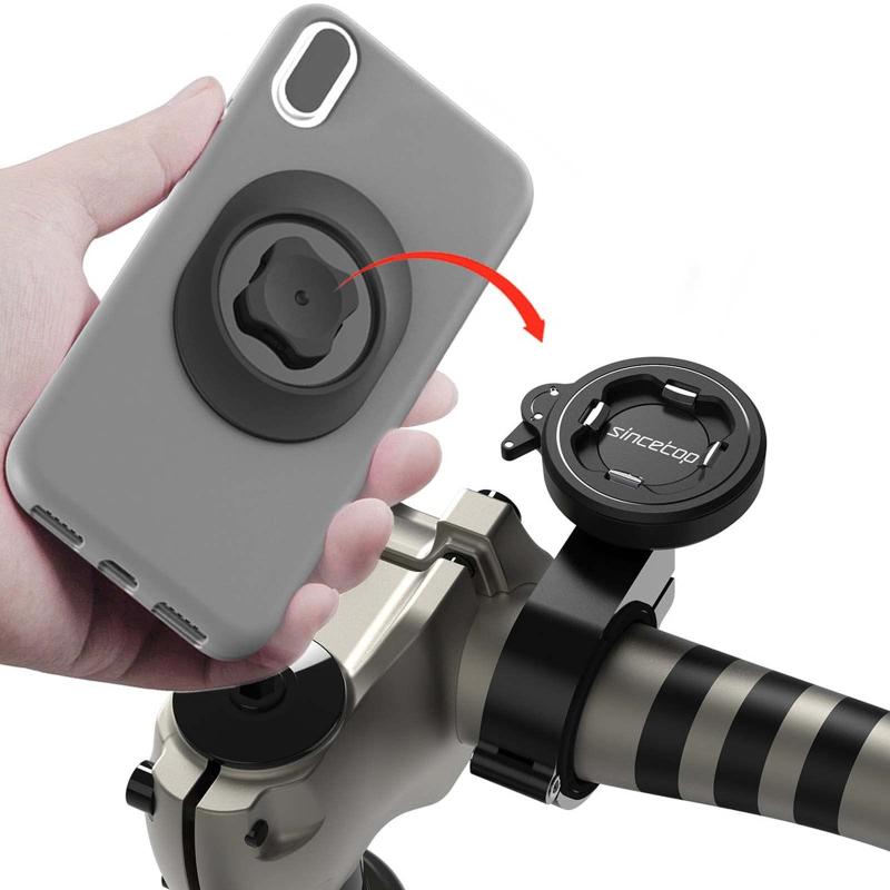 【Sincetop】バイク＆モーターサイクル用スマホホルダー - 汎用アダプター付き ハンドルバー対応 自転車/ロードバイク/マウンテンバイク/モーターサイクル/スクーター対応 ワンタッチ着脱